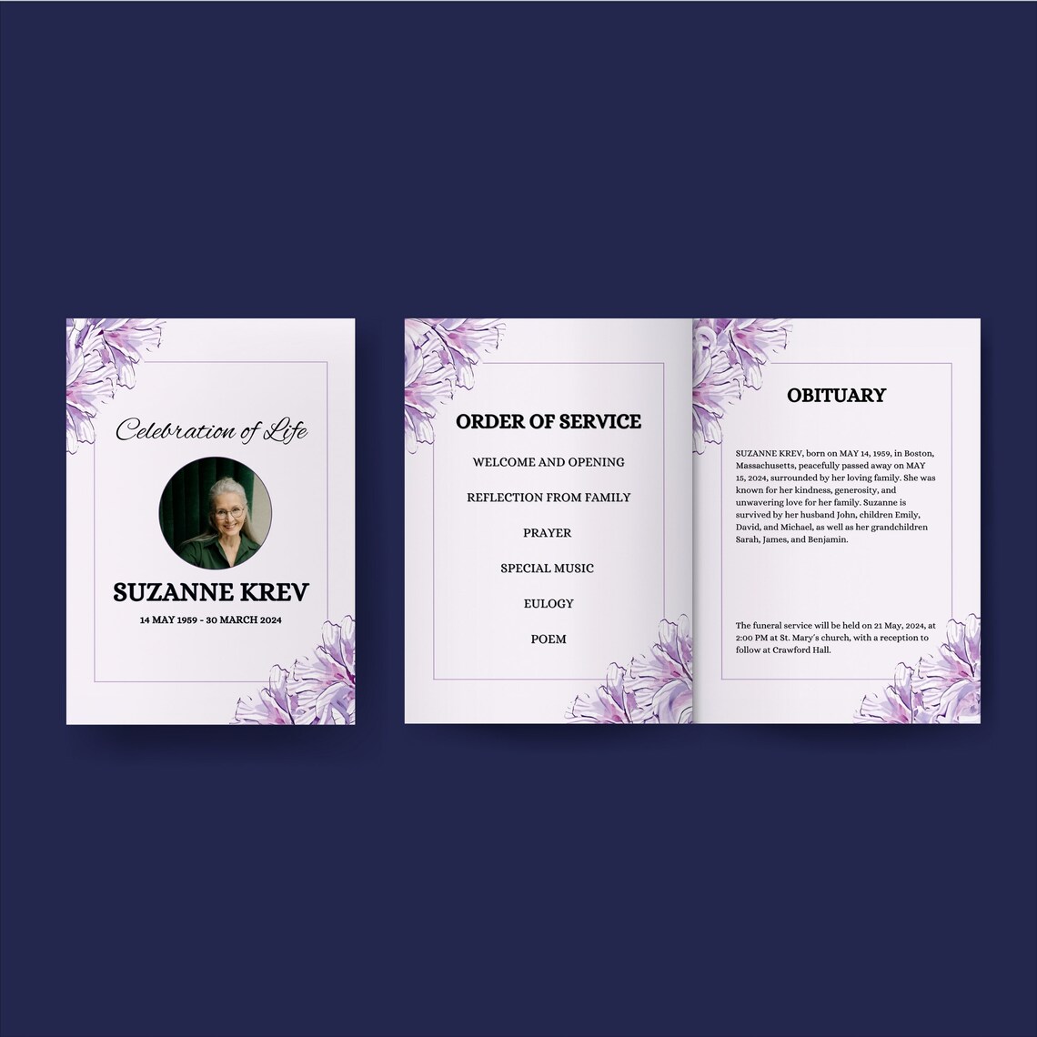 Editable Funeral Program Template, Design on Canva Editable, Instant ...