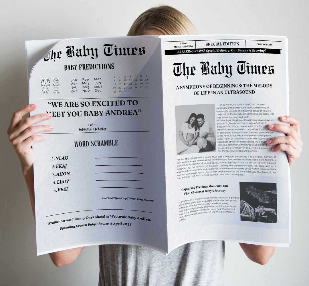 Pregnancy Reveal Newspaper Template, Customizable Canva Baby ...