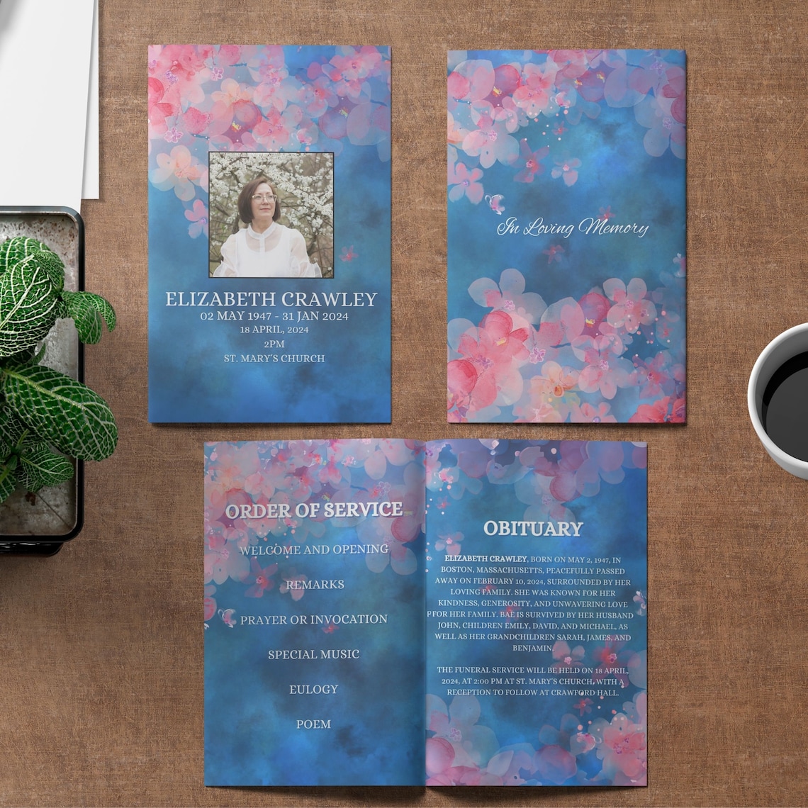 Editable Funeral Program Template, Design on Canva Editable, Instant ...