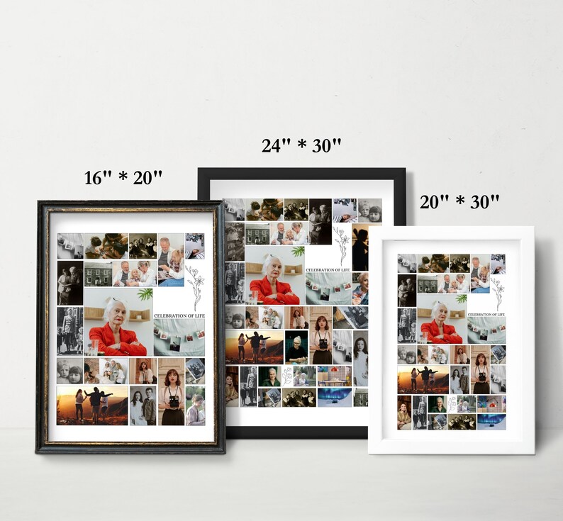 3 Size Funeral Collage Poster, Canva Memorial Template, 3 Different ...