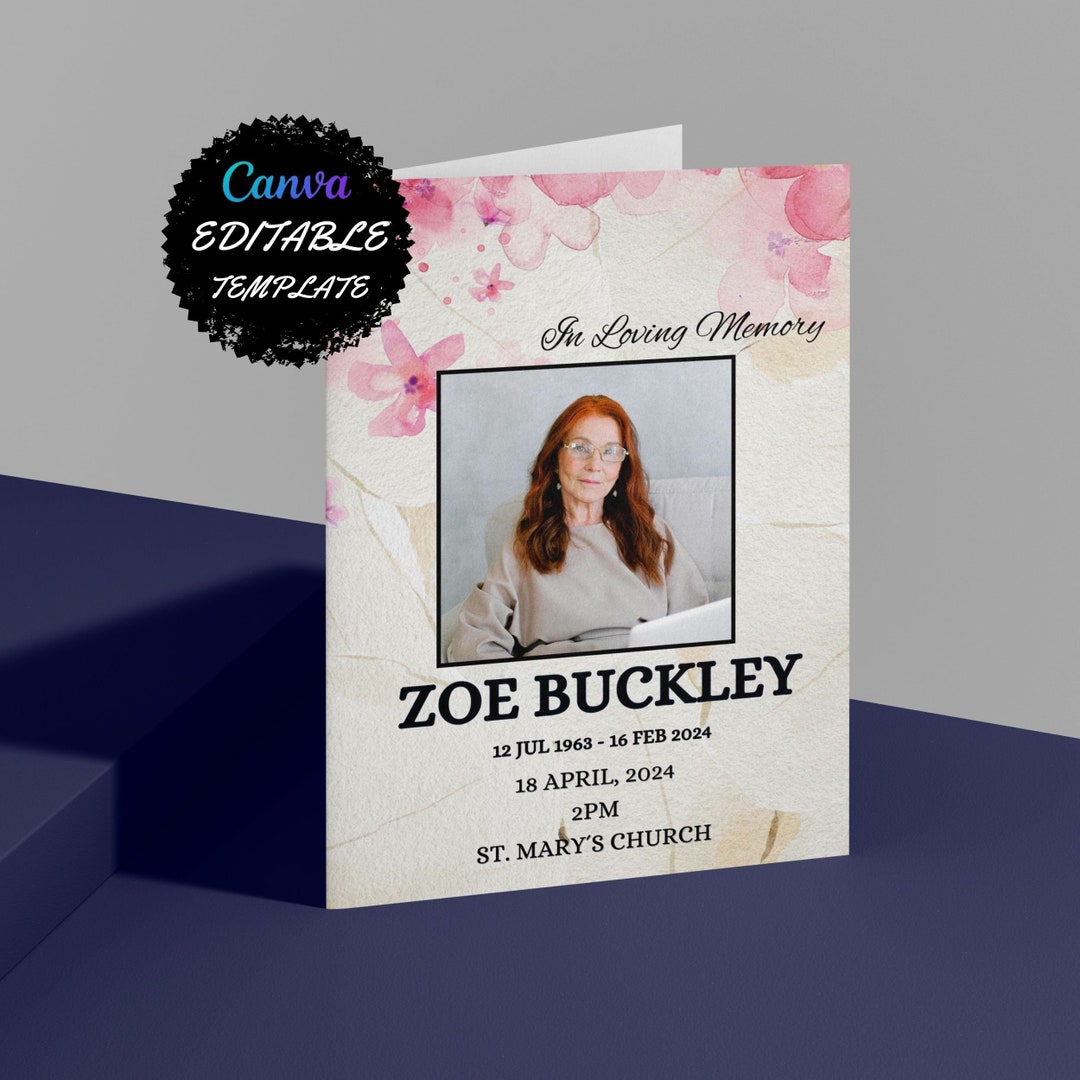 Editable Funeral Program Template, Design on Canva Editable, Instant ...
