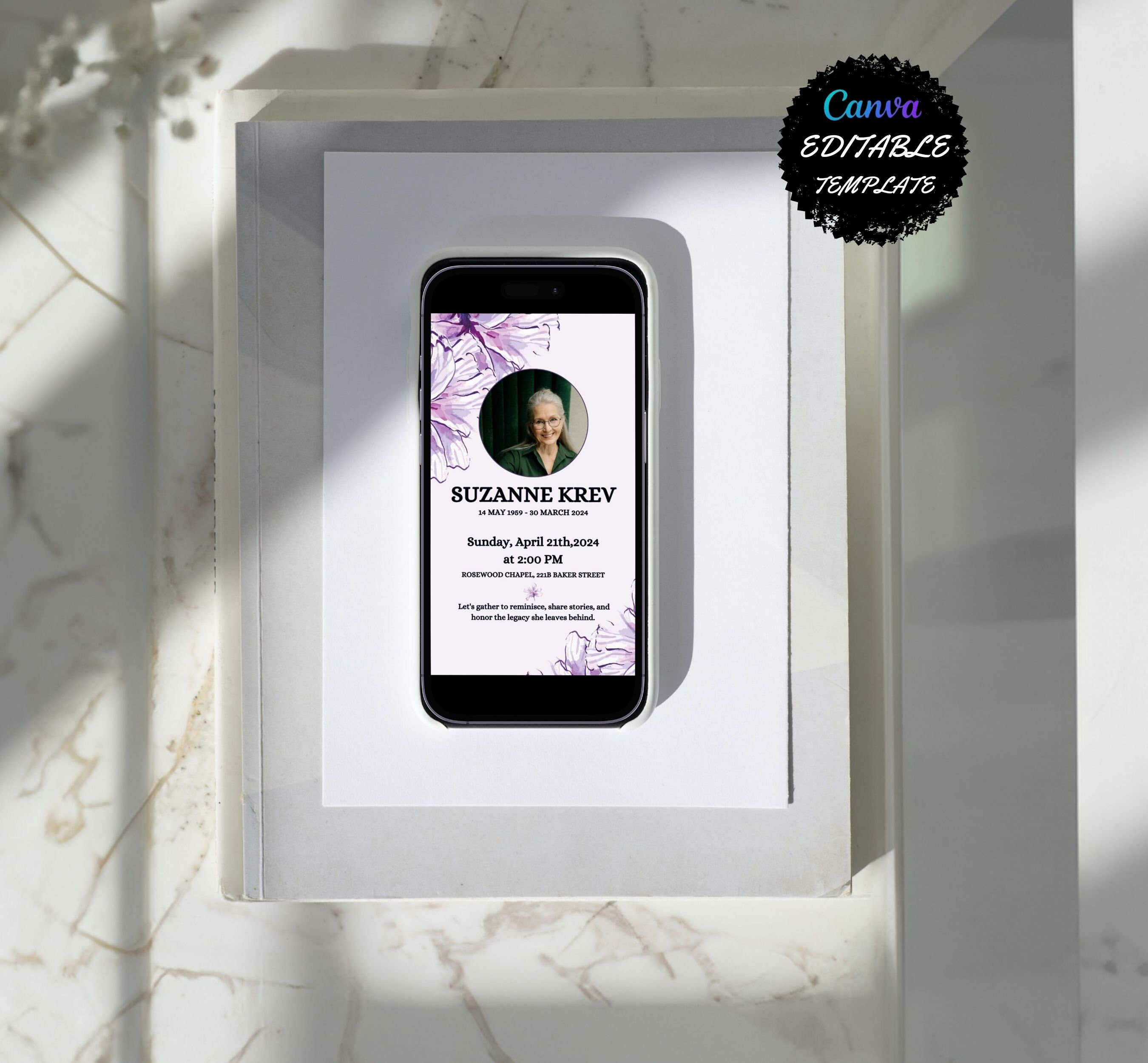 Digital Funeral Invitation Canva Card Template Design Customizable ...