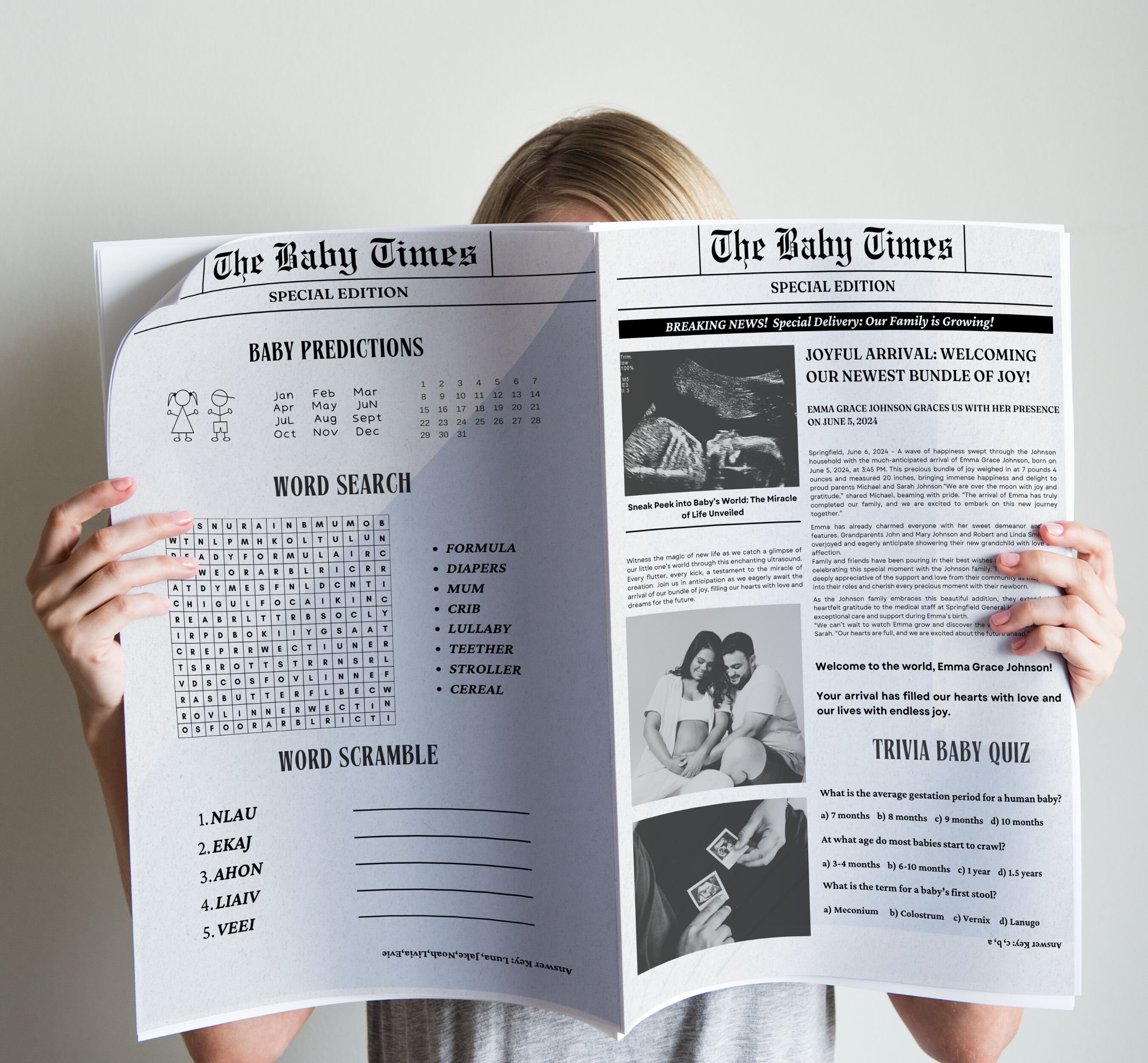 Pregnancy Reveal Newspaper Template Customizable Canva Baby ...