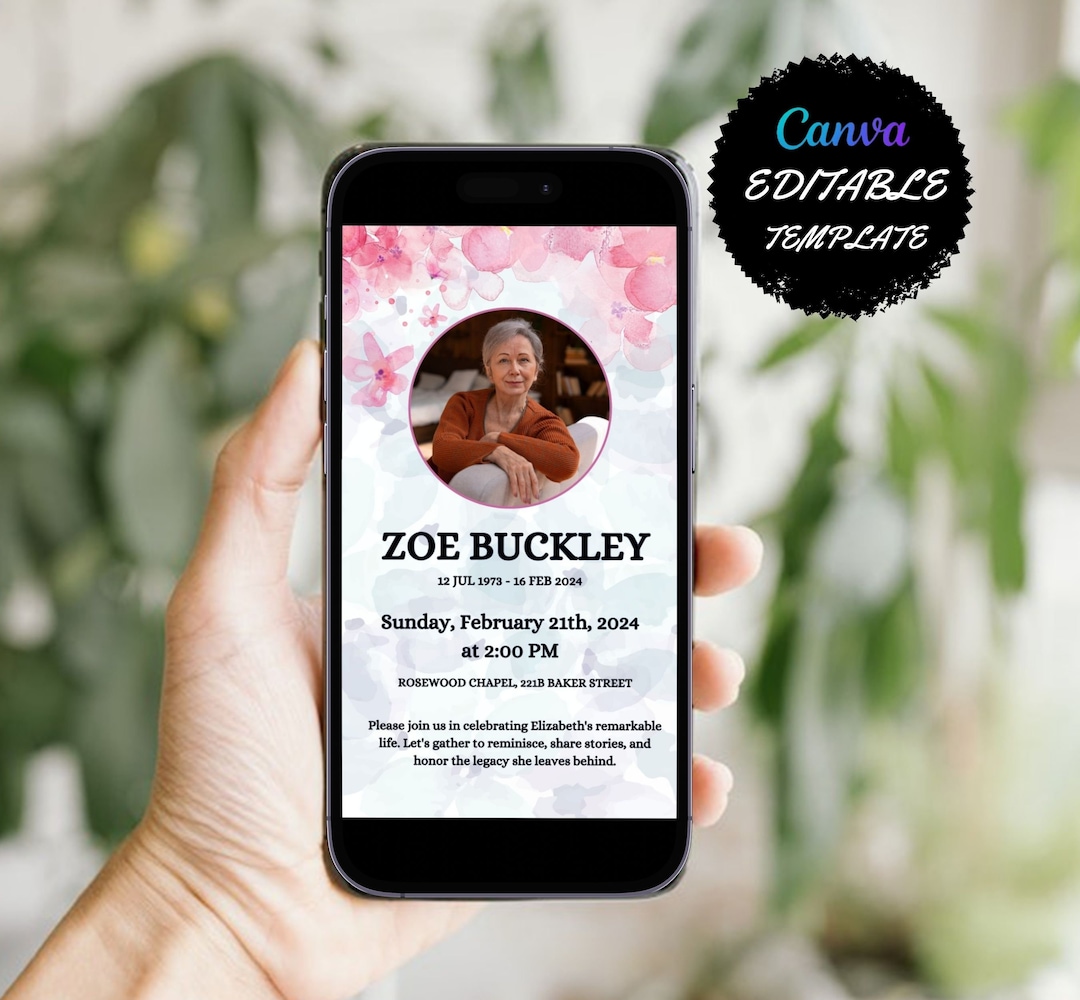 Digital Funeral Invitation Card Template Design on Canva, Editable ...