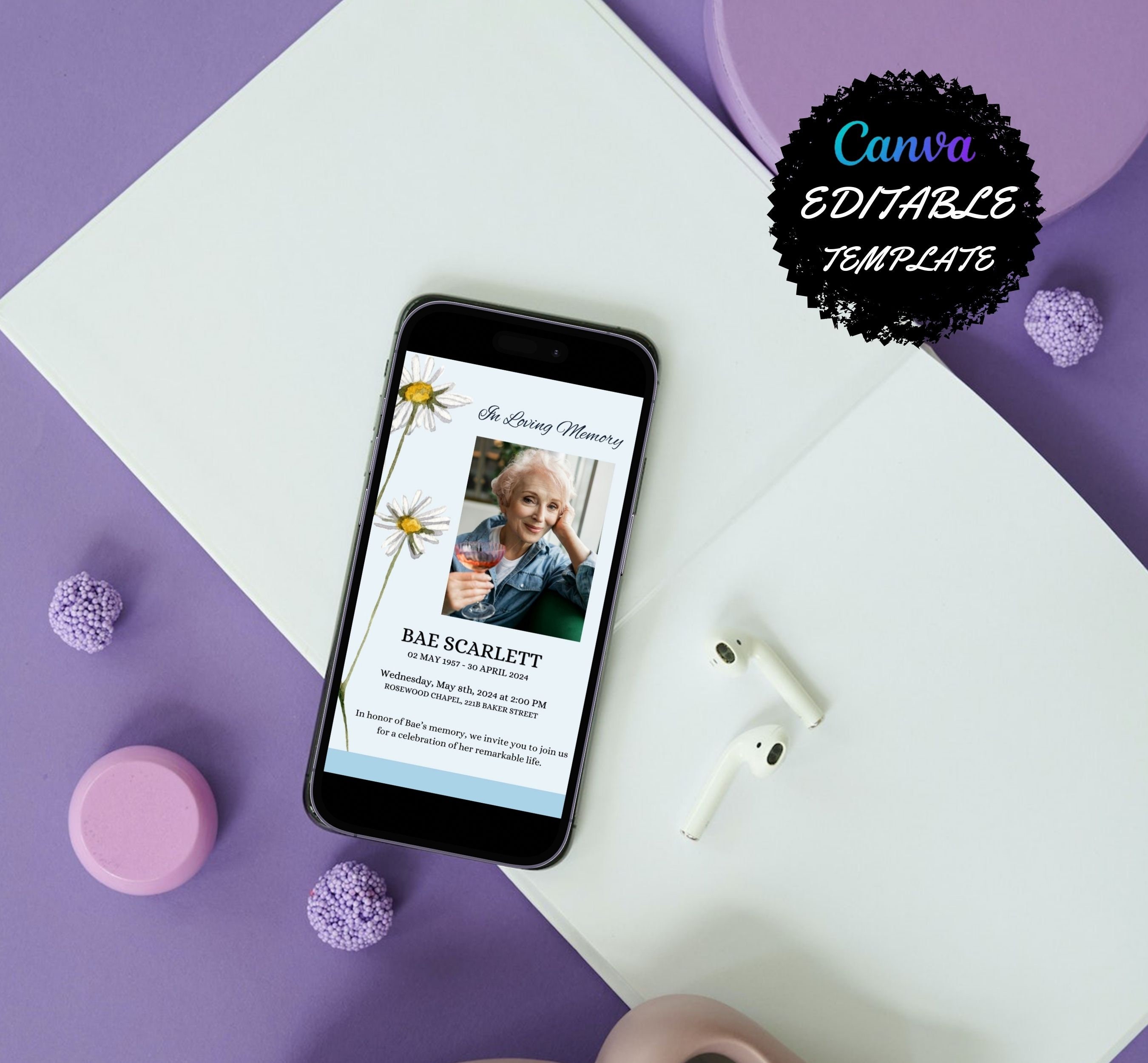 Digital Funeral Canva Invitation, Memorial Service Invitation ...