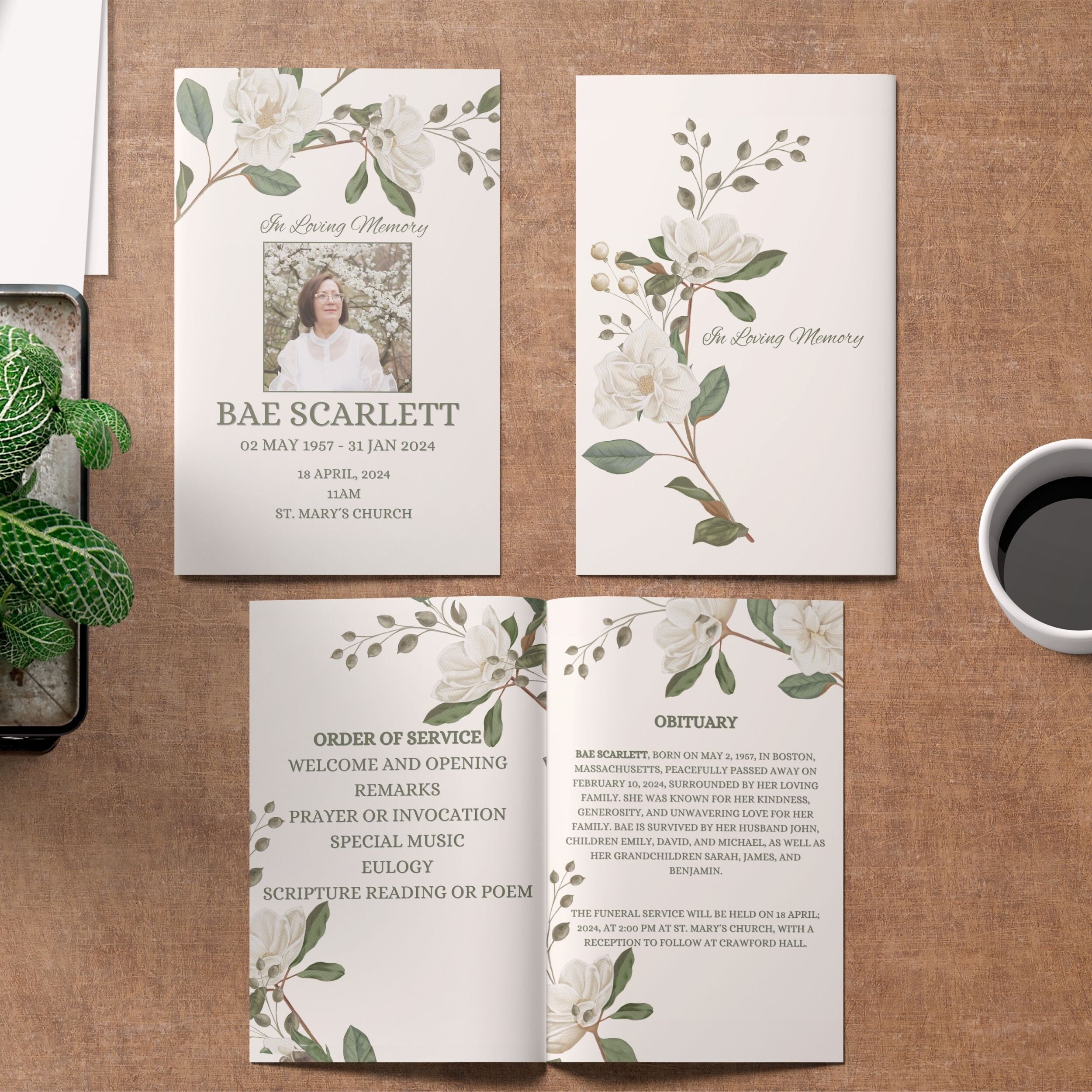 Editable Funeral Program Template, Design on Canva Editable, Instant ...