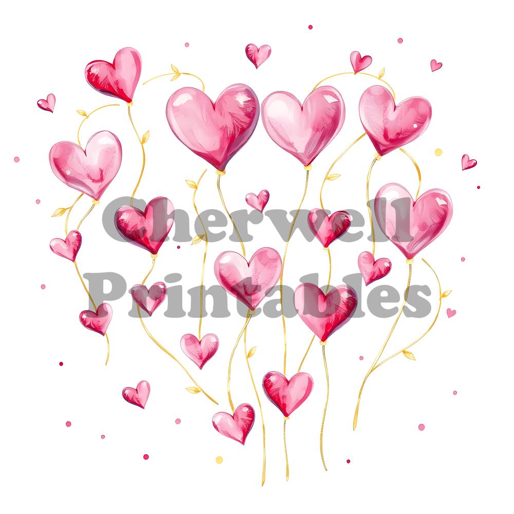 12 Valentine Day Hearts Clipart, Hearts and Vines, Valentine Printable ...