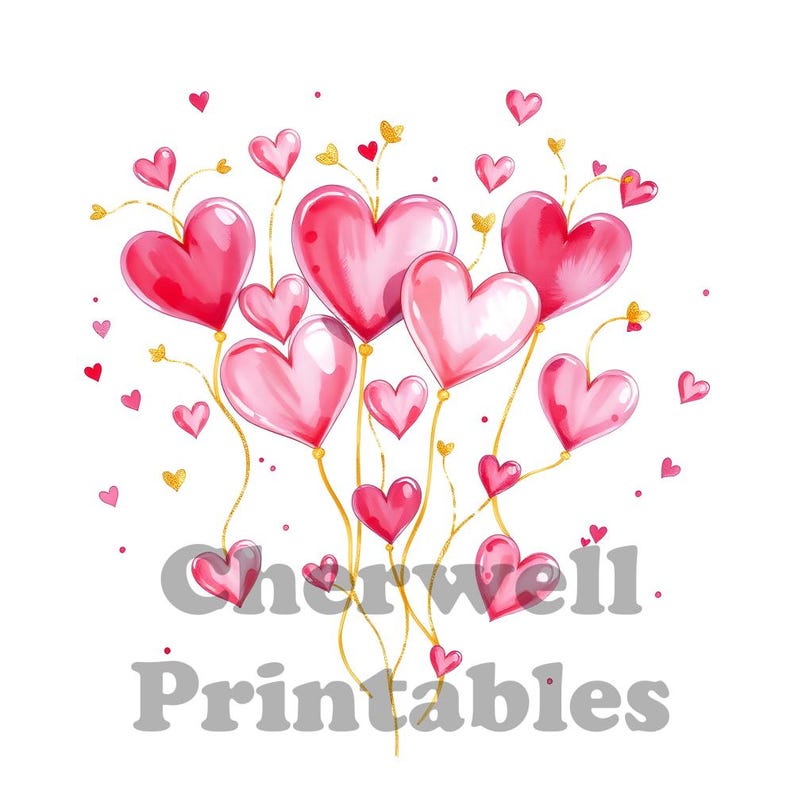 12 Valentine Day Hearts Clipart, Hearts and Vines, Valentine Printable ...