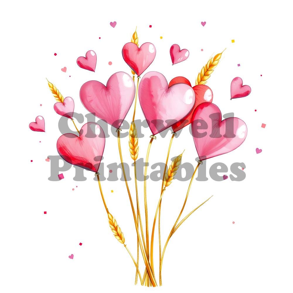 12 Valentine Day Hearts Clipart, Hearts and Vines, Valentine Printable ...