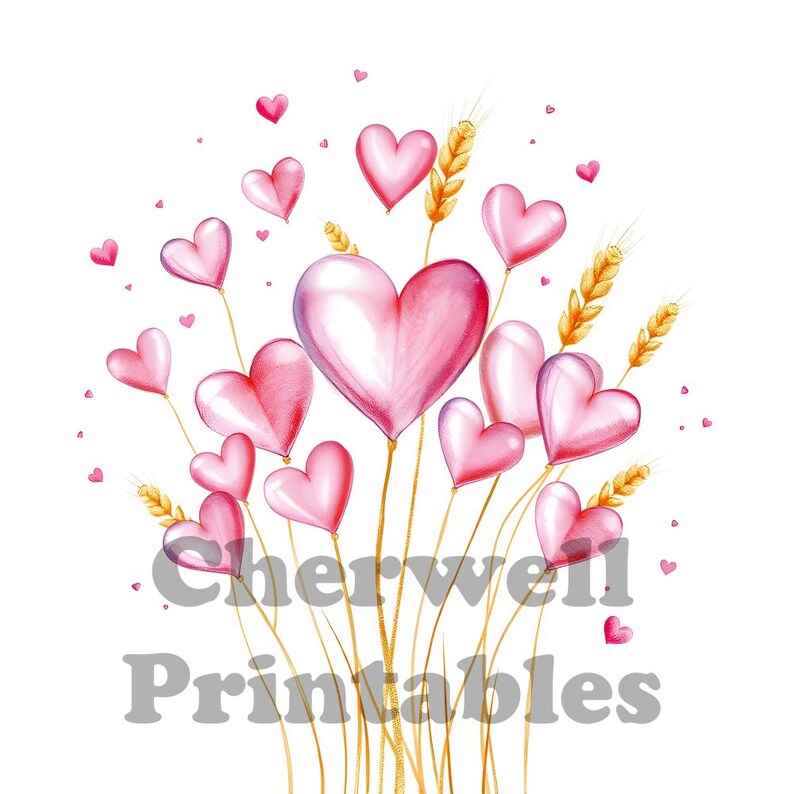 12 Valentine Day Hearts Clipart, Hearts and Vines, Valentine Printable ...