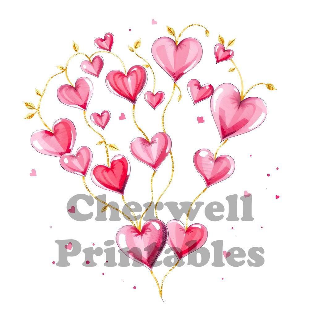 12 Valentine Day Hearts Clipart, Hearts and Vines, Valentine Printable ...
