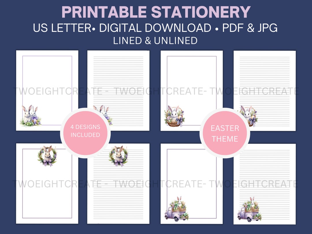 Easter Themed Printable Letter Paper, Printable Stationery, Lined and ...