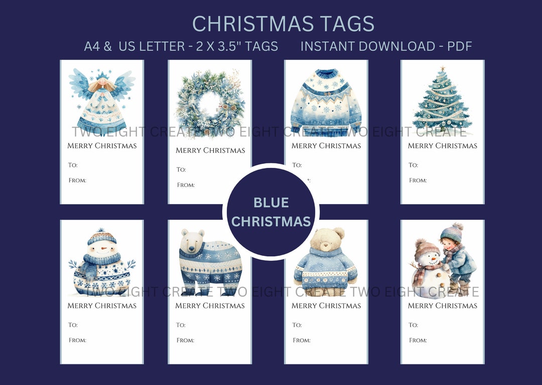 Gift Tag, Christmas Tag, Printable Blue Gift Tag, Xmas Tag , Present ...
