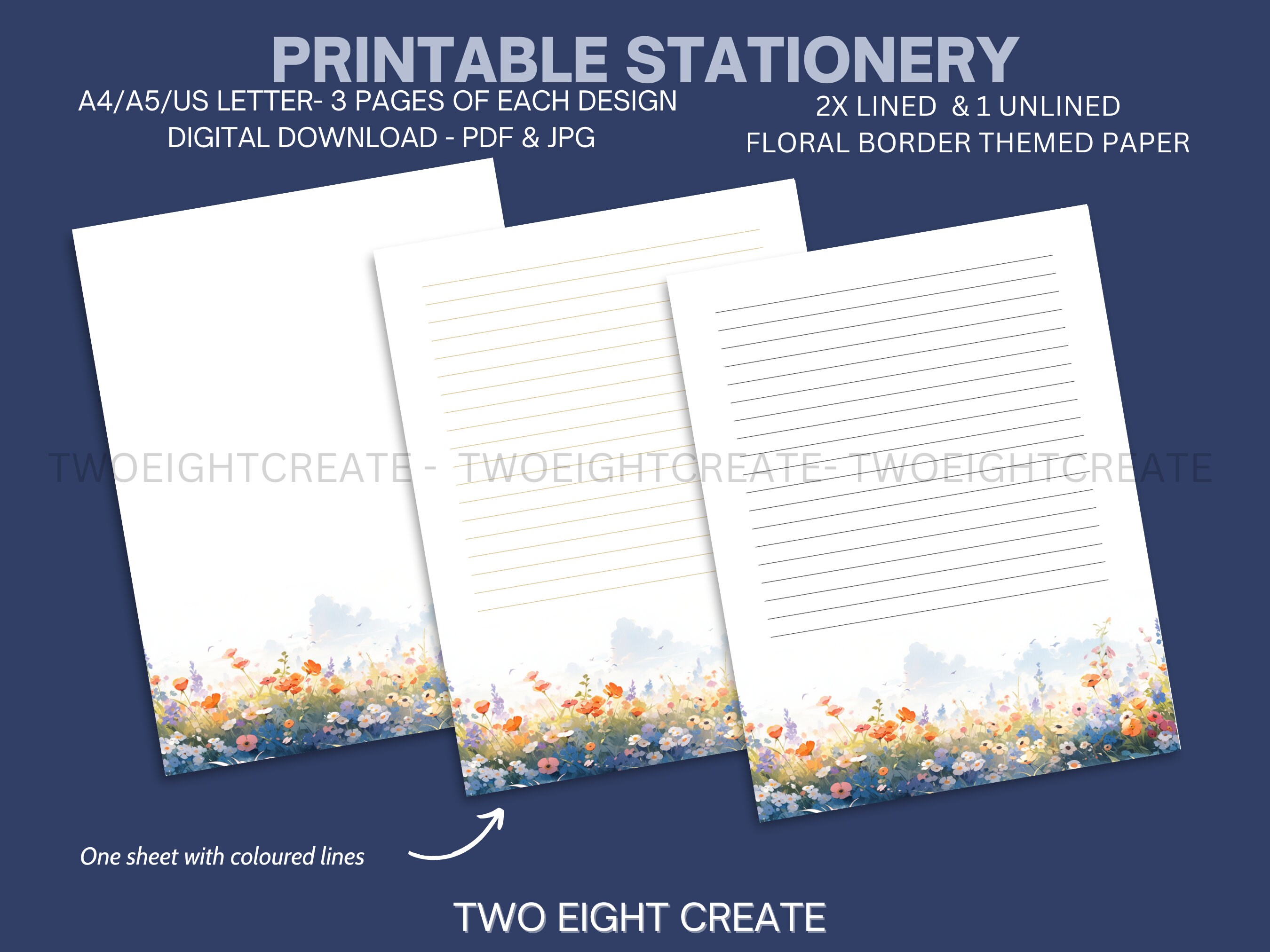 Floral Border Themed Printable Letter Paper, Printable Stationery ...