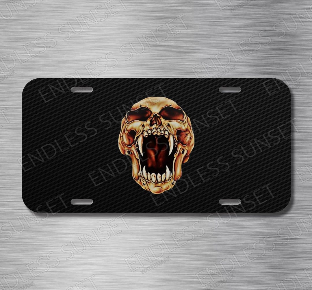 Skull Skeleton Fanged Zombie Monster Vehicle Auto Tag Aluminum ...