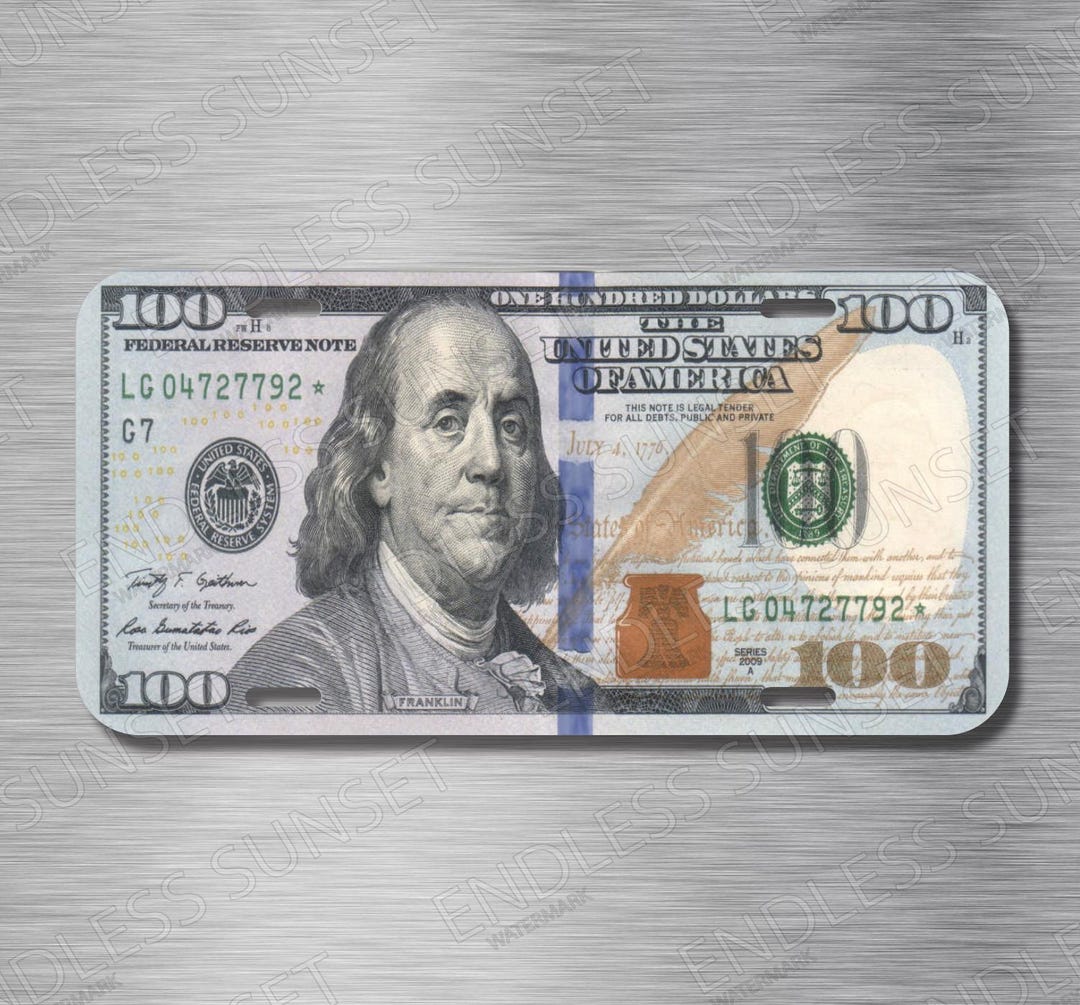 Benjamin 100 Bill Money US Currency Vehicle Auto Tag 6"x12" X 0.65mm ...