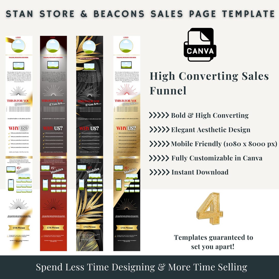 4 Premium Stan Store | Beacons Sales Page Template – Canva Editable ...