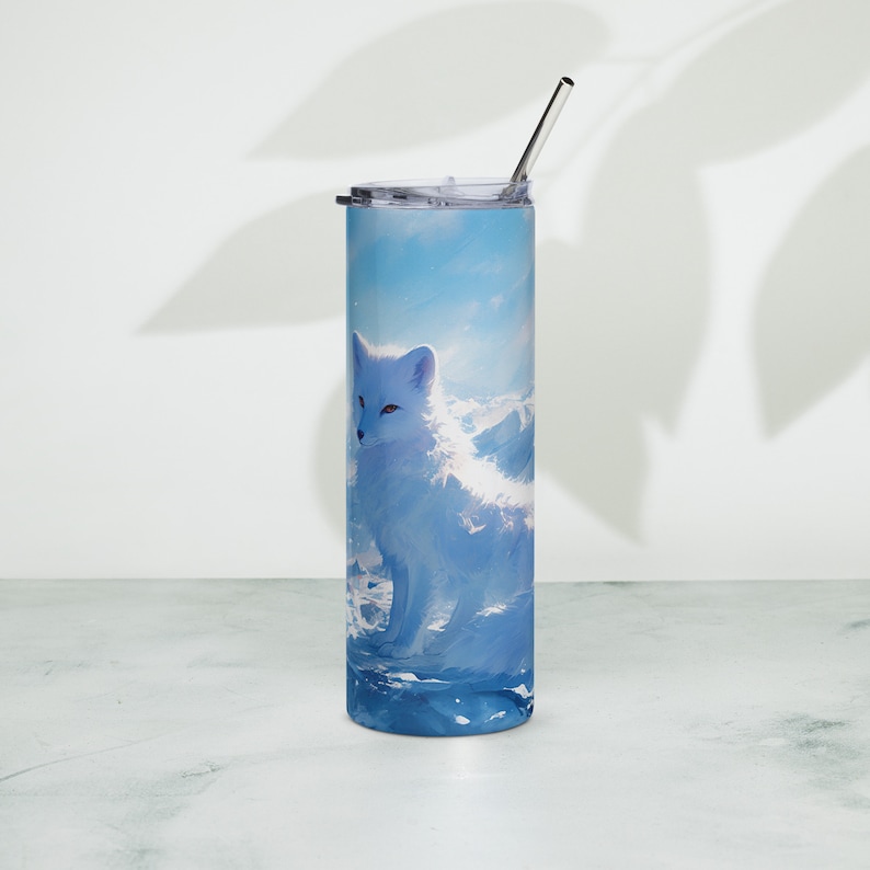 Adorable Arctic Fox Stainless Steel Tumbler. Cute Vulpine Kitsune Fox ...