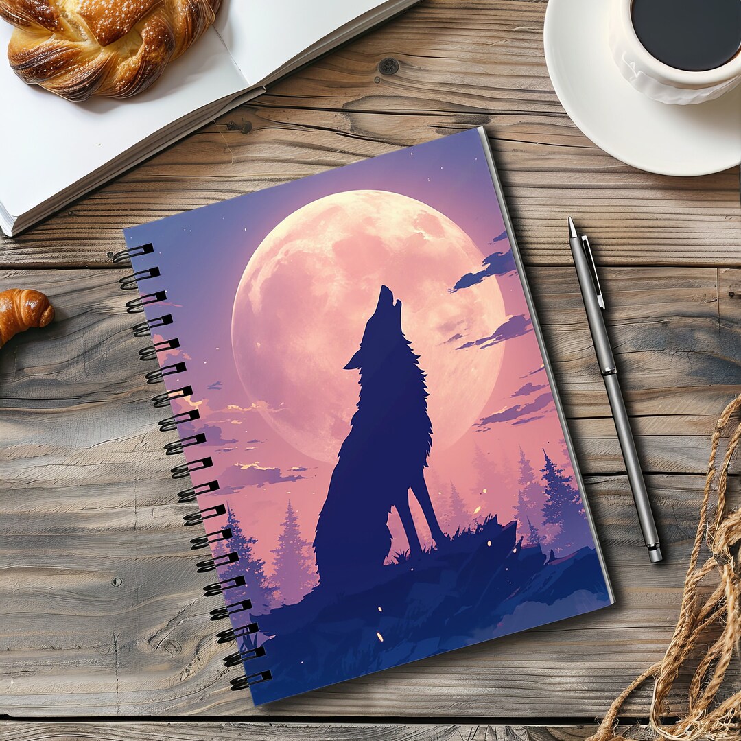 Wolf and Full Moon Notebook, Cool Wolf Note Book, Journal, Diary Gift ...