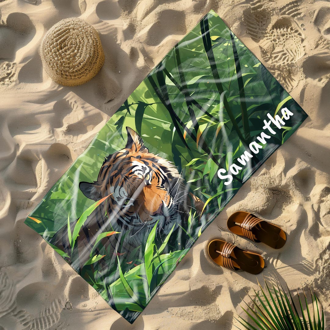 Custom Bengal Tiger Beach Towel – Personalized Microfiber Towel for ...