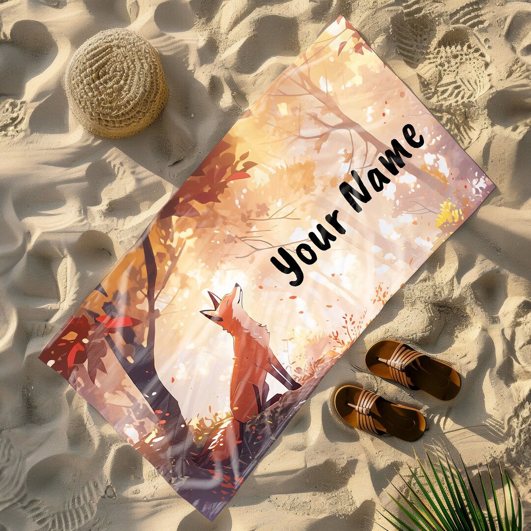 Red Fox Towel. Cute Personalized Red Fox Bath Towel, Beach Towel Gift ...