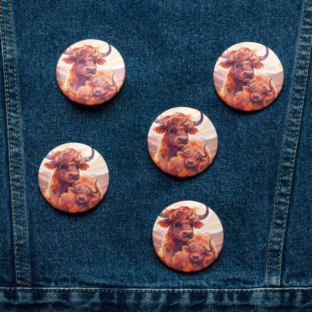 Set of 5 Highland Cow Pins. Pin Buttons for Backpack, Vest, Purse or ...