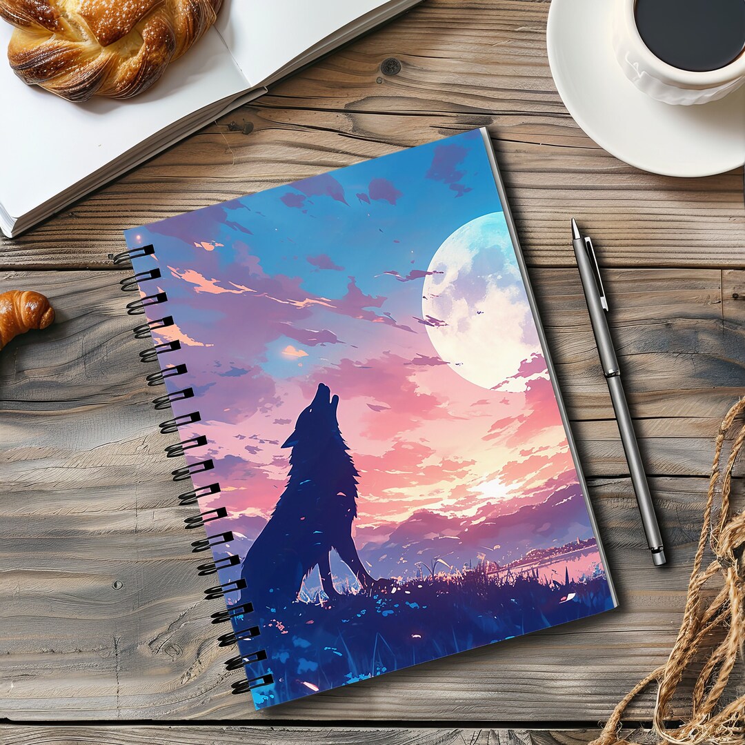 Wolf Howling at Moon Spiral Notebook, Furry Friends Diary - Etsy