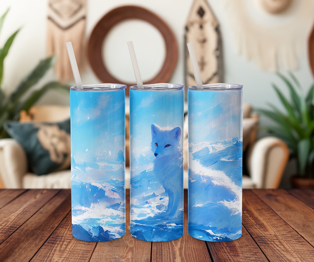 Adorable Arctic Fox Stainless Steel Tumbler. Cute Vulpine Kitsune Fox ...