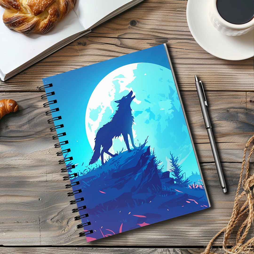 Blue Wolf and Full Moon Notebook. Cute Gift for Fox Lovers, Teachers ...