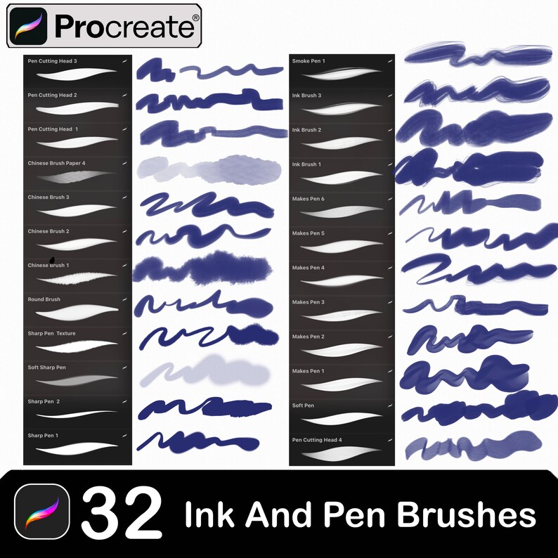 Ink and Pen Brushes - Brushes for Procreate Digital Brush Painting - Etsy
