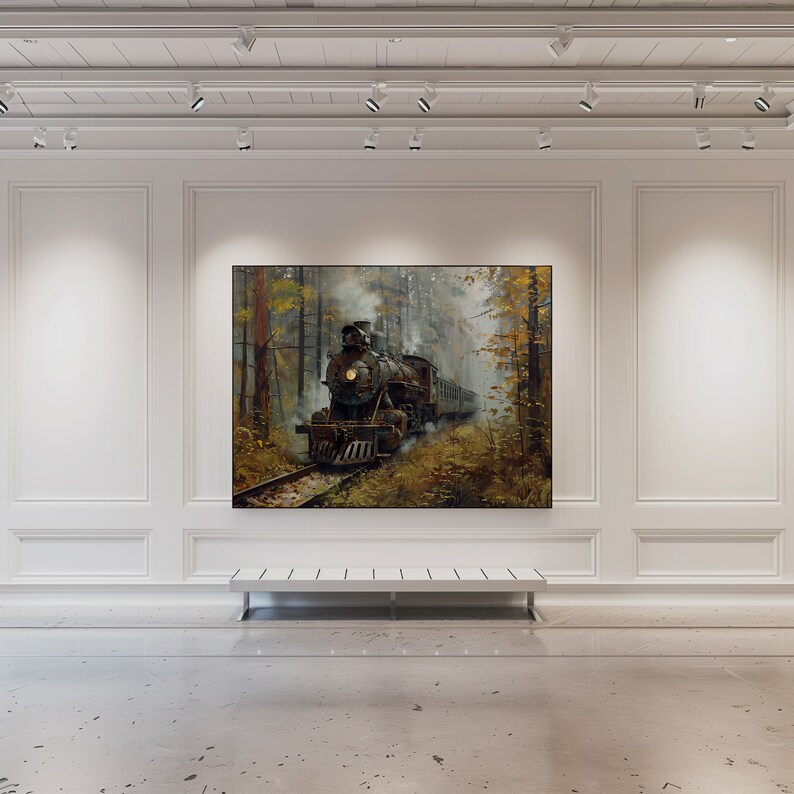 Old Steam Locomotive With Cars Digital Art Print, Vintage Railroad Wall ...