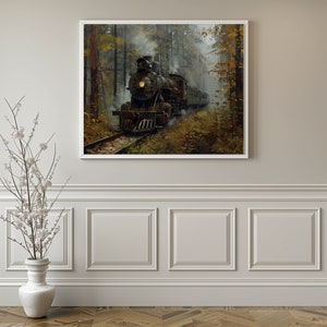 Old Steam Locomotive With Cars Digital Art Print, Vintage Railroad Wall ...