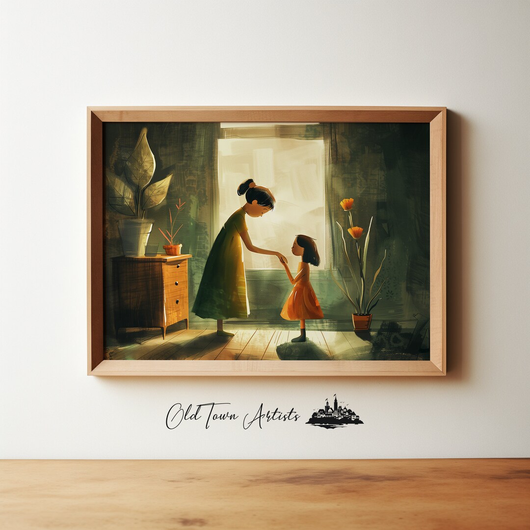 Mother and Child 2D Illustration Art Print, AI Generated Wall Decor ...