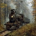 Old Steam Locomotive With Cars Digital Art Print, Vintage Railroad Wall ...