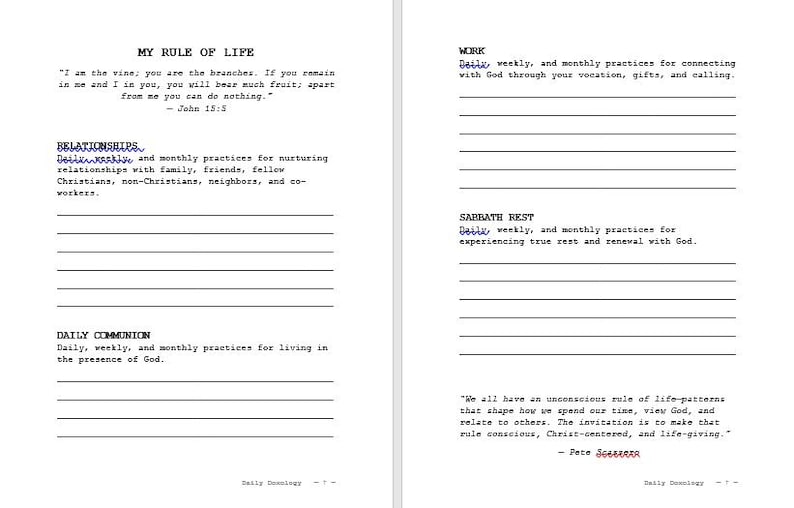 Christian Rule of Life Template | Spiritual Rhythms (printable ...