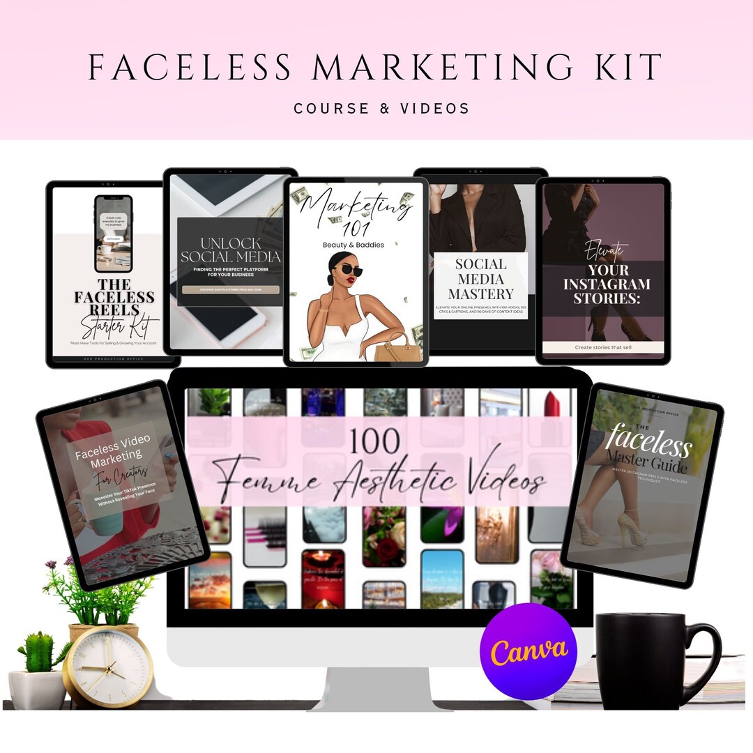 Faceless Marketing Kit Set of 8 Digital Wealth Tools Canva Templates ...