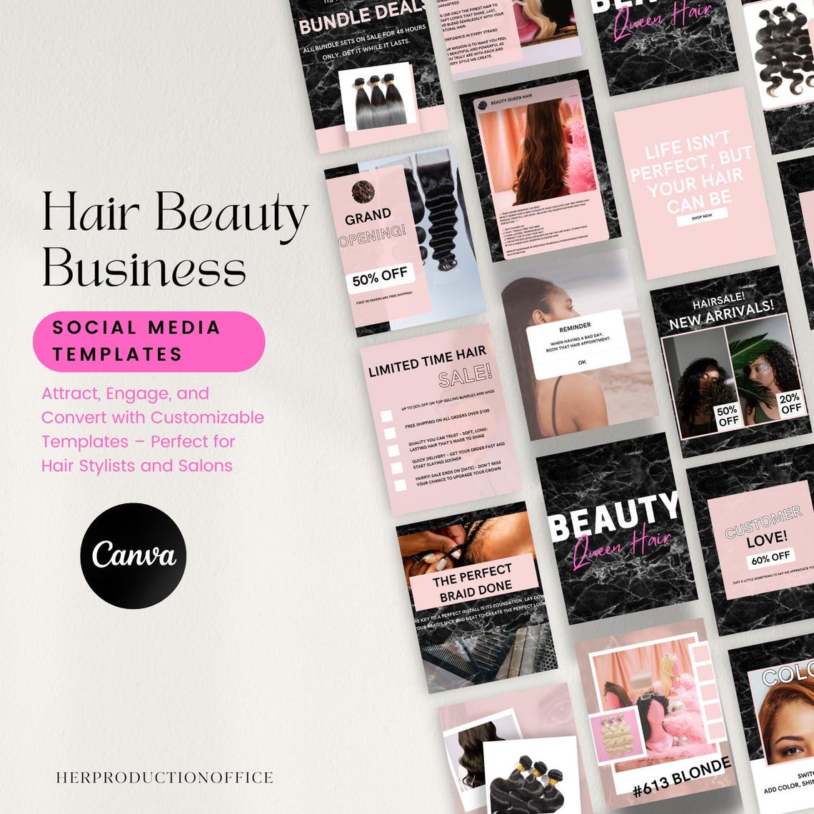 Hair Salon Social Media Templates: Chic Instagram Posts (canva) - Etsy