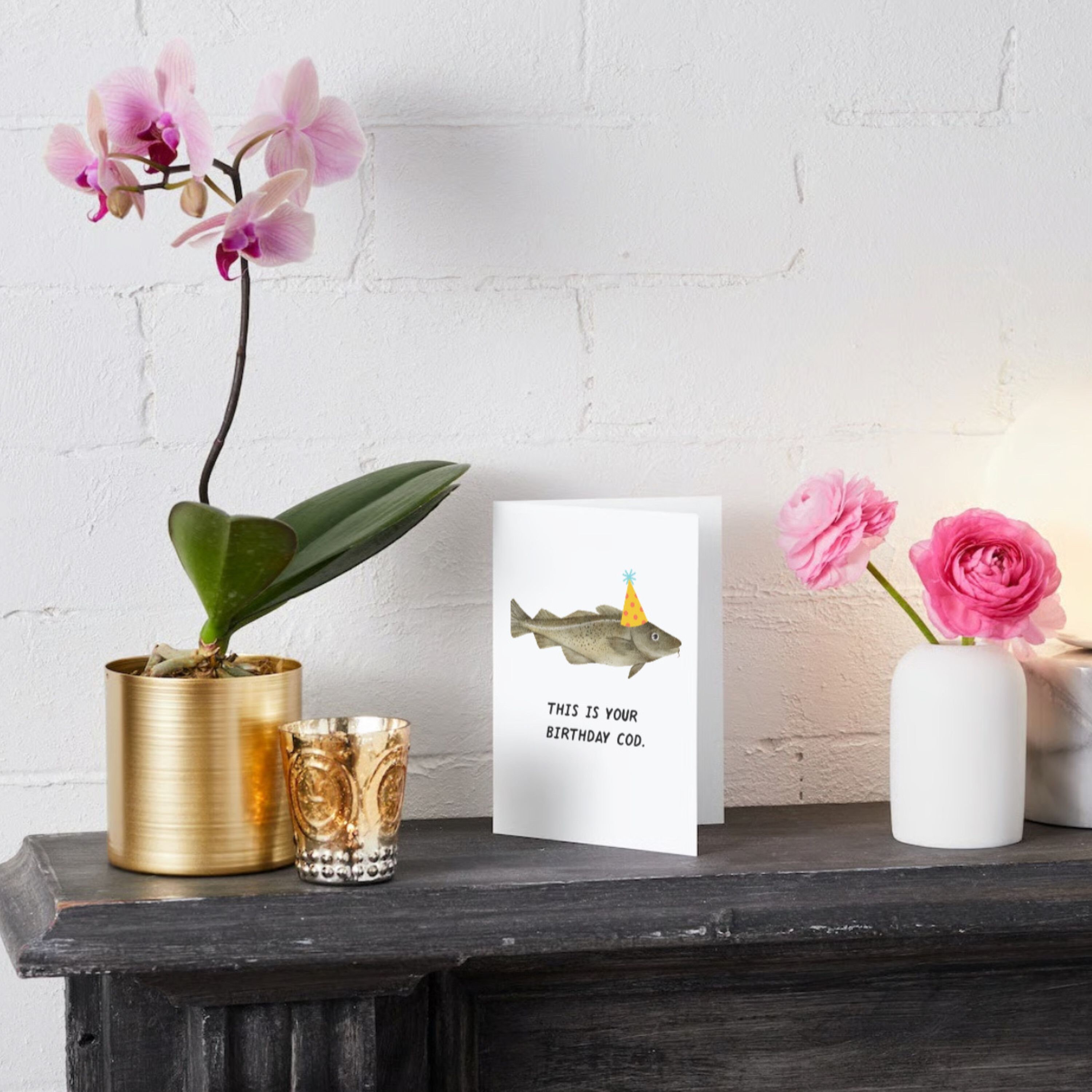 Happy Birthday Fish Card, Cod Fish Birthday Card, Printable Card, Cute ...