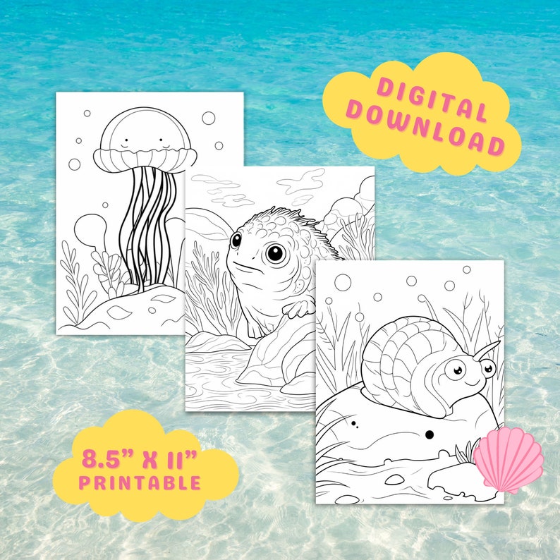 Ocean Animals Coloring Pages, Sea Creatures Printable, Kids Summer ...