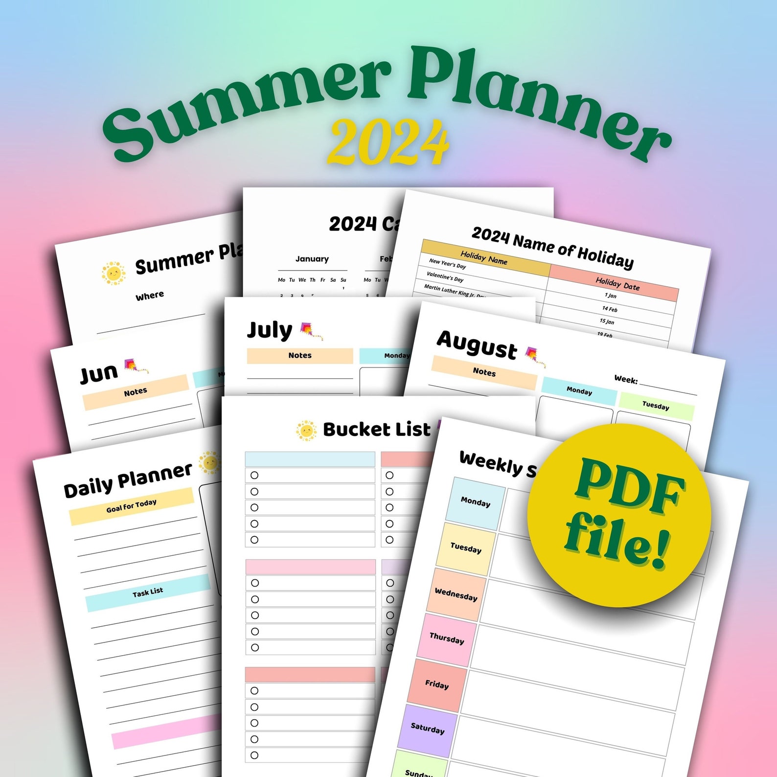 Printable Summer 2024 Planner for Kids, Summer Checklist, Summer ...