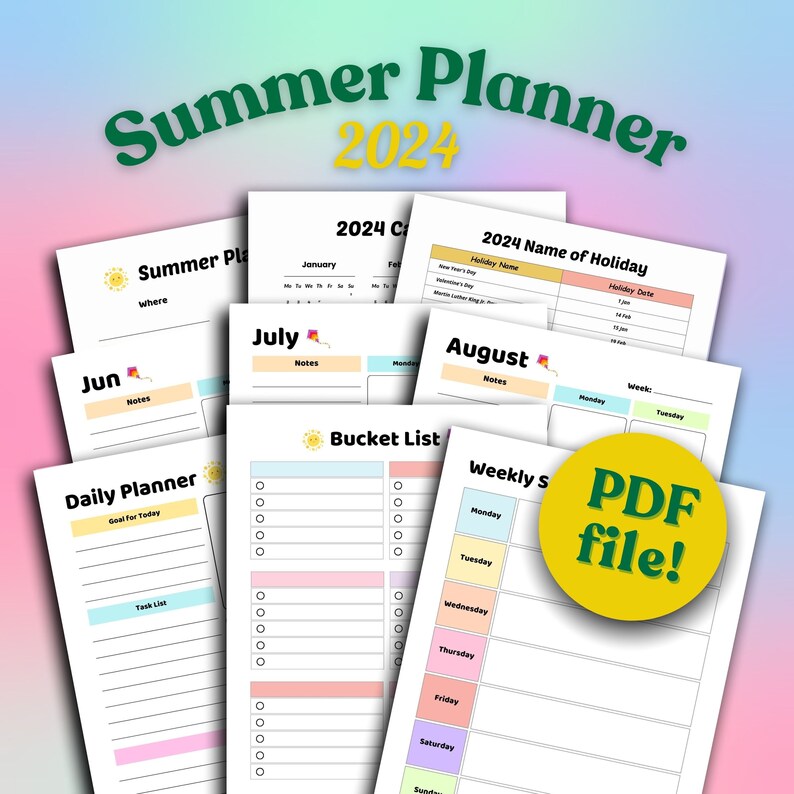 Printable Summer 2024 Planner for Kids, Summer Checklist, Summer ...