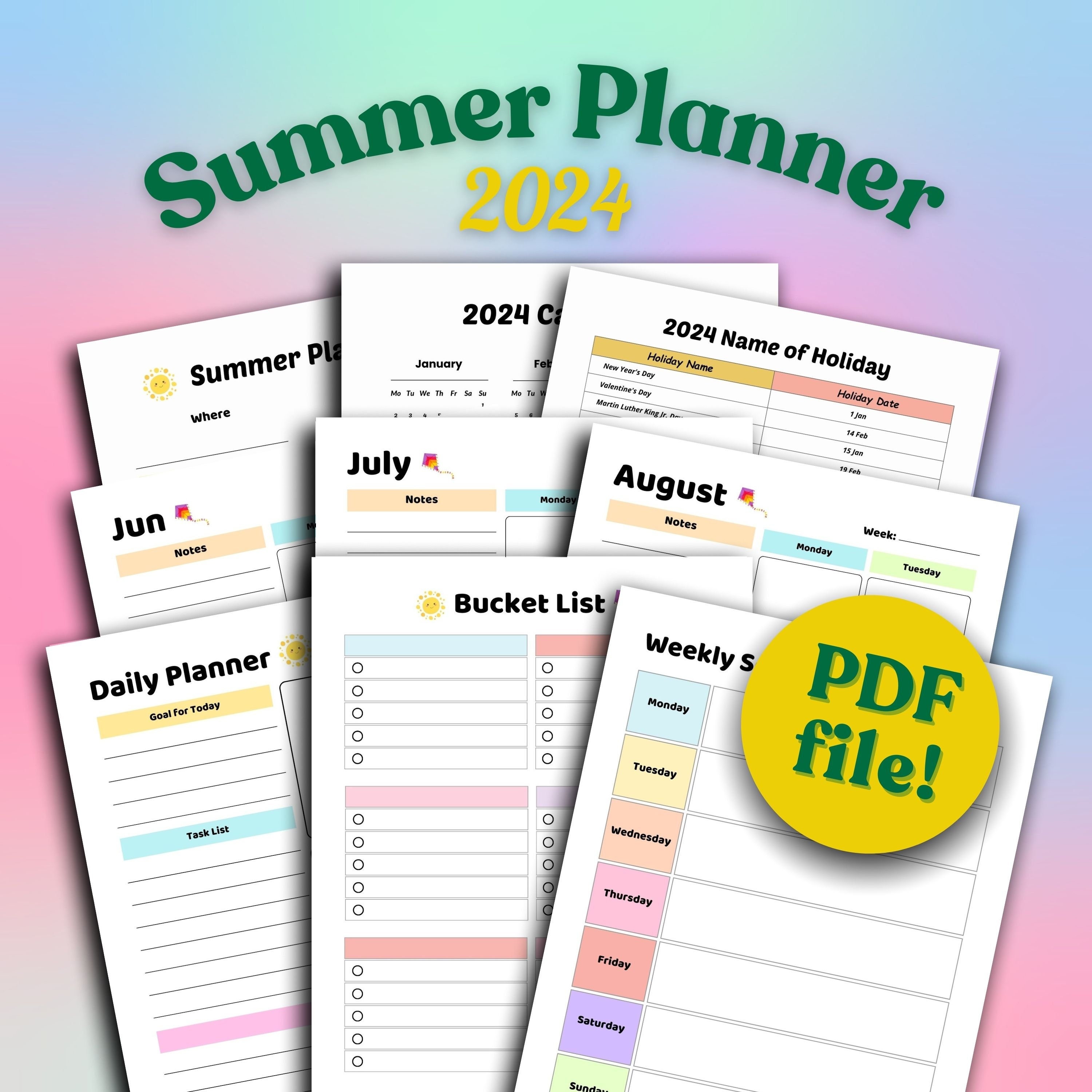Printable Summer 2024 Planner for Kids, Summer Checklist, Summer ...