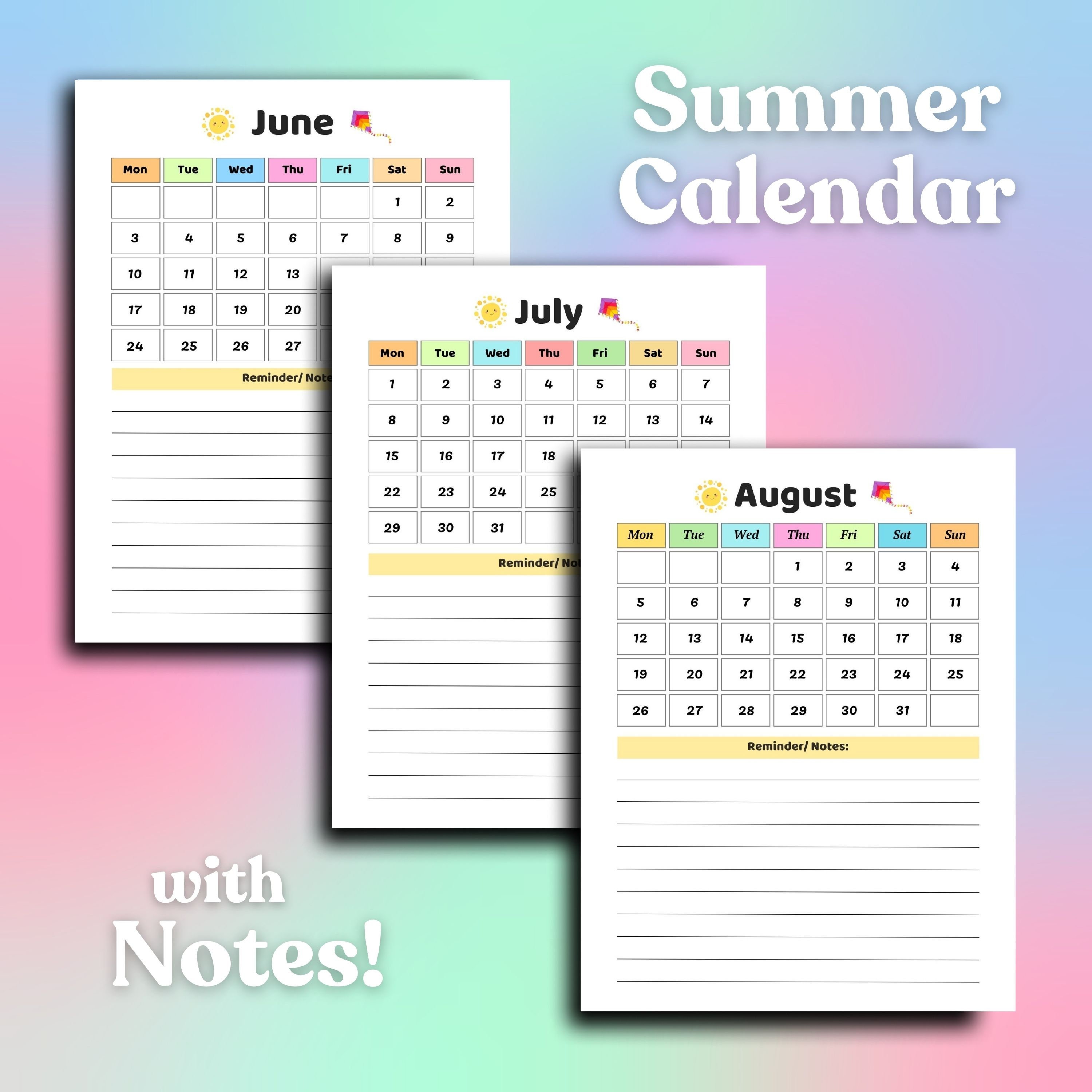 Printable Summer 2024 Planner for Kids, Summer Checklist, Summer ...