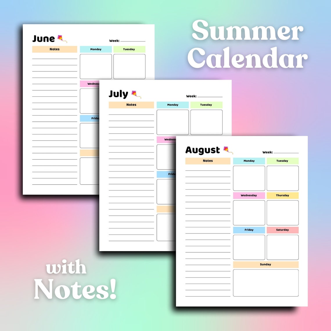 Printable Summer 2024 Planner for Kids, Summer Checklist, Summer ...