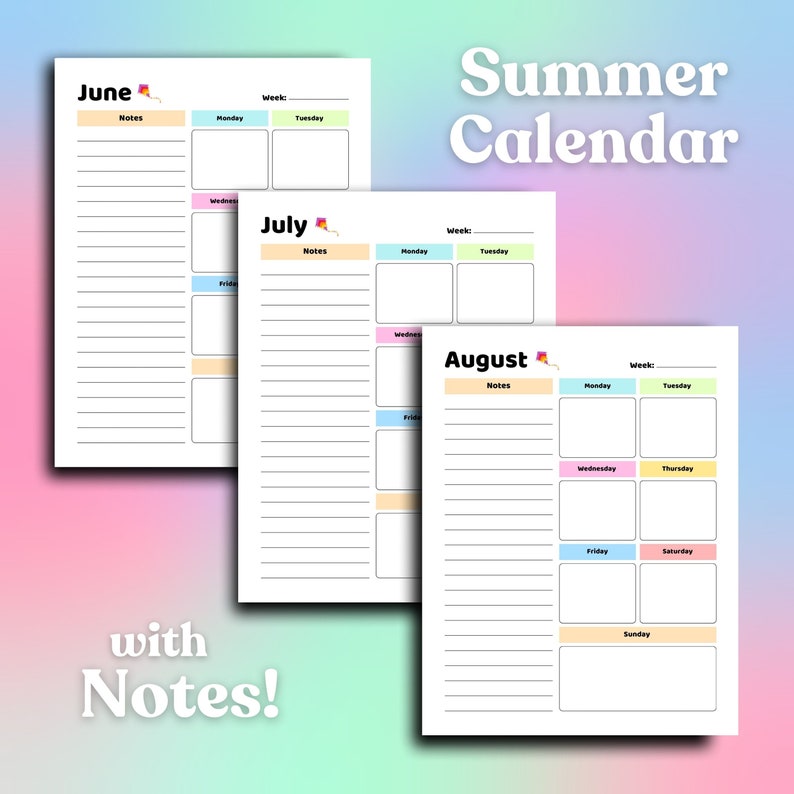 Printable Summer 2024 Planner for Kids, Summer Checklist, Summer ...