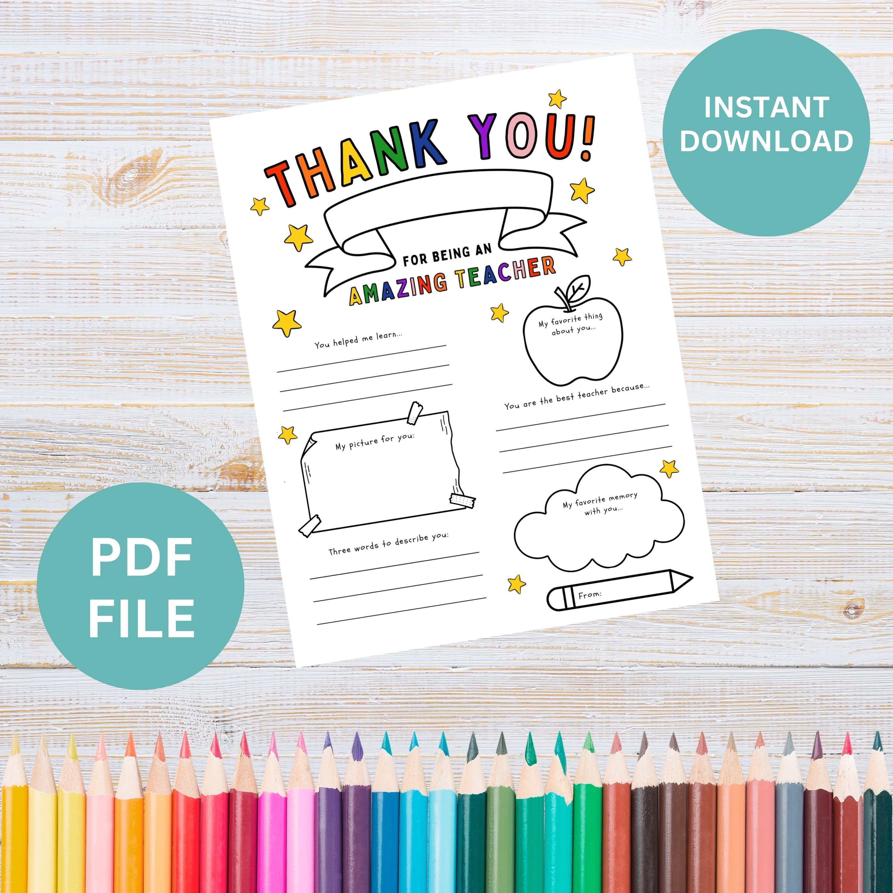Teacher Appreciation Week, Digital Download, Teacher Thank You Card ...