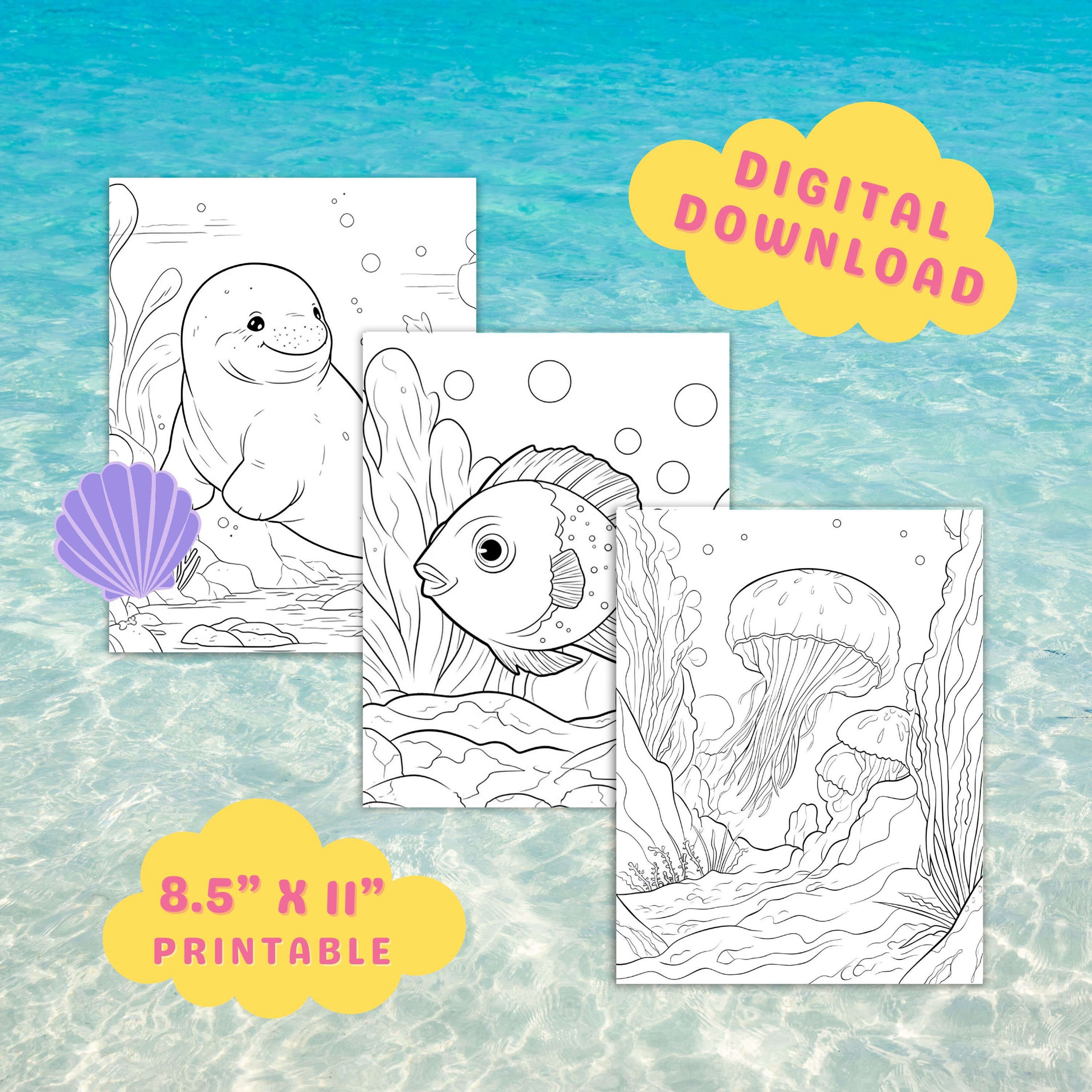 Ocean Animals Coloring Pages, Sea Creatures Printable, Kids Summer ...