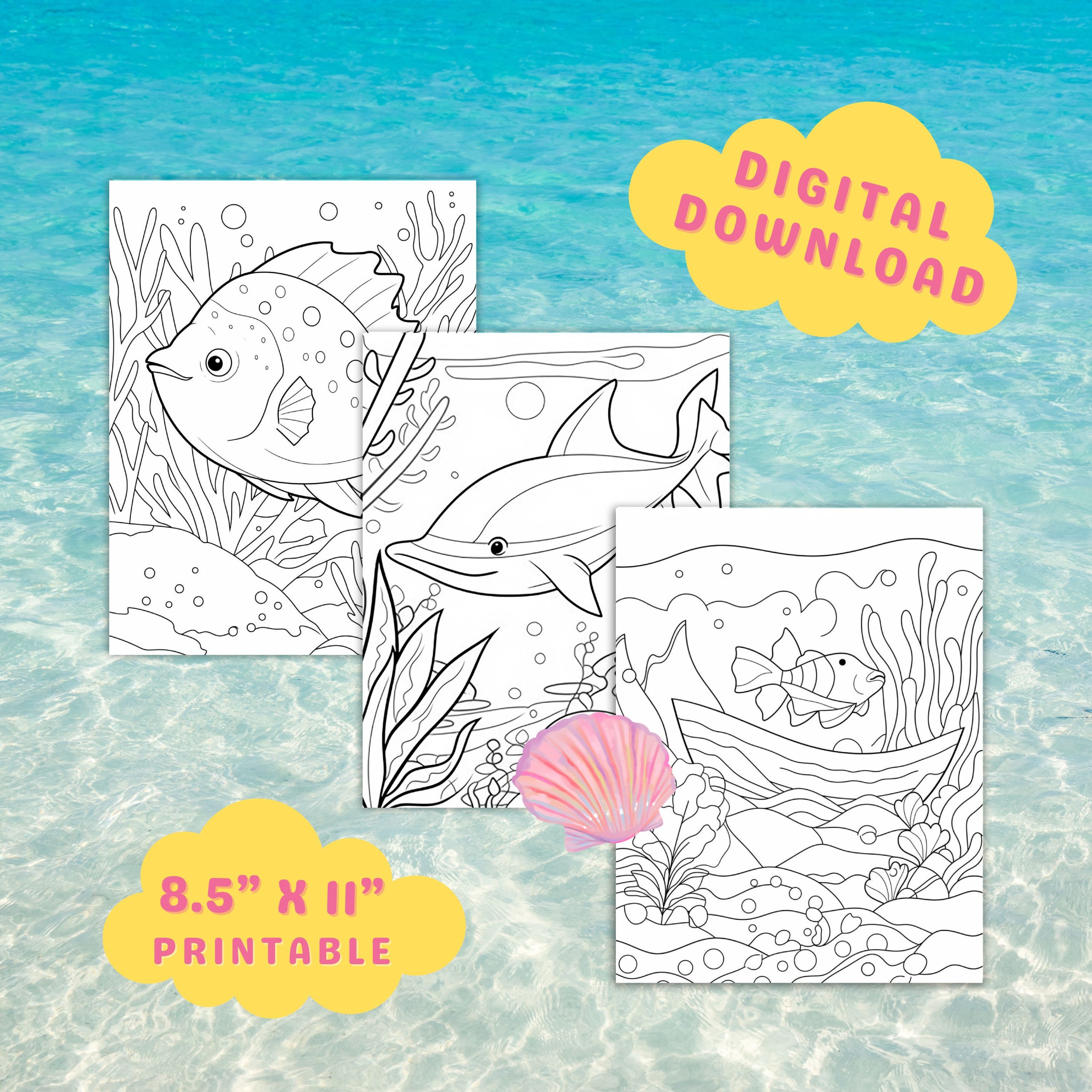 Ocean Animals Coloring Pages, Sea Creatures Printable, Kids Summer ...