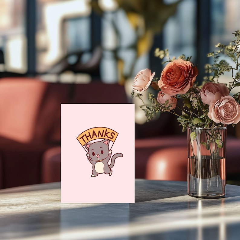 Thank You Cat Card, Print at Home Digital Download, Cute Cat Card ...