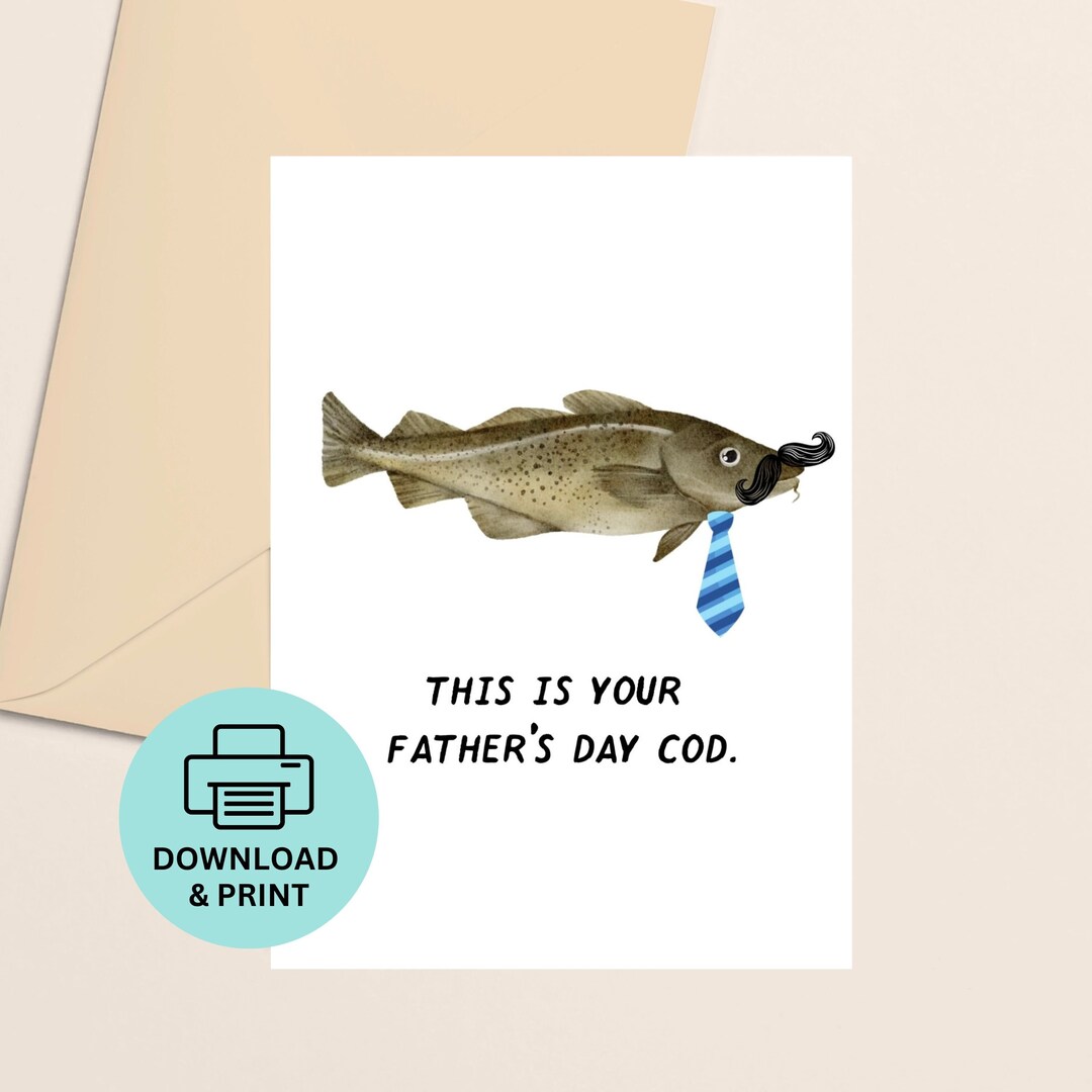 Fathers Day Cod Fish Card, Digital Download, Printable Card, Cute Card ...